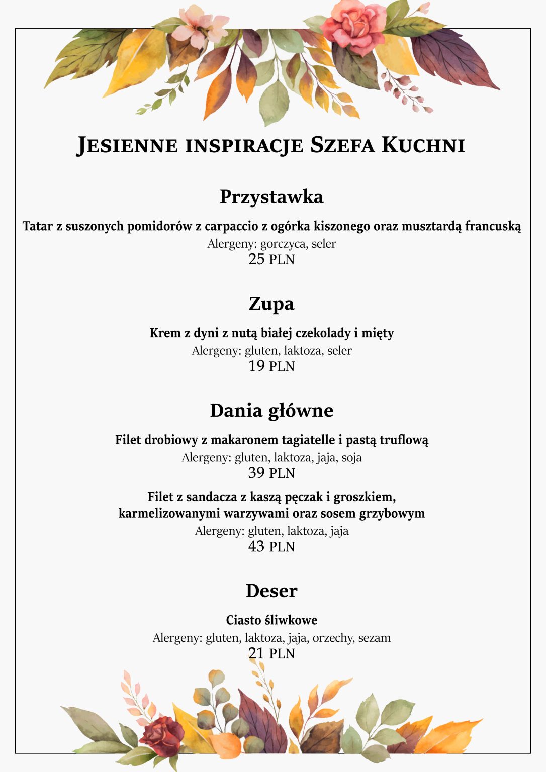 JESIENNE MENU A'LA CARTE - Arka Mega